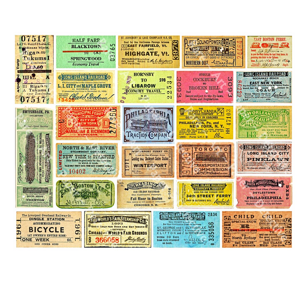 26 Pcs Railroad, Ferry & Steamboat Ticket Stubs Set, Travel Journal ...