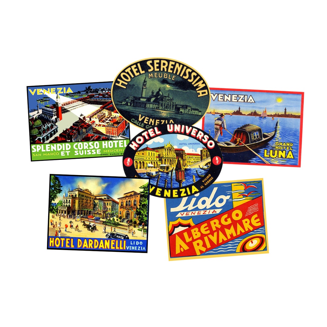 Luggage Label Stickers, Venice Italy, 6 Pack of Colorful Suitcase ...