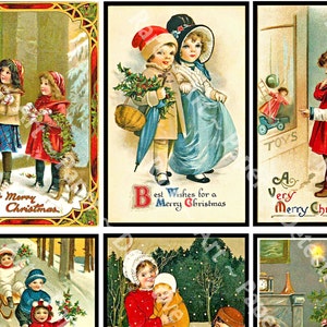 Christmas Stickers Victorian Christmas Postcard Illustration Vintage ...