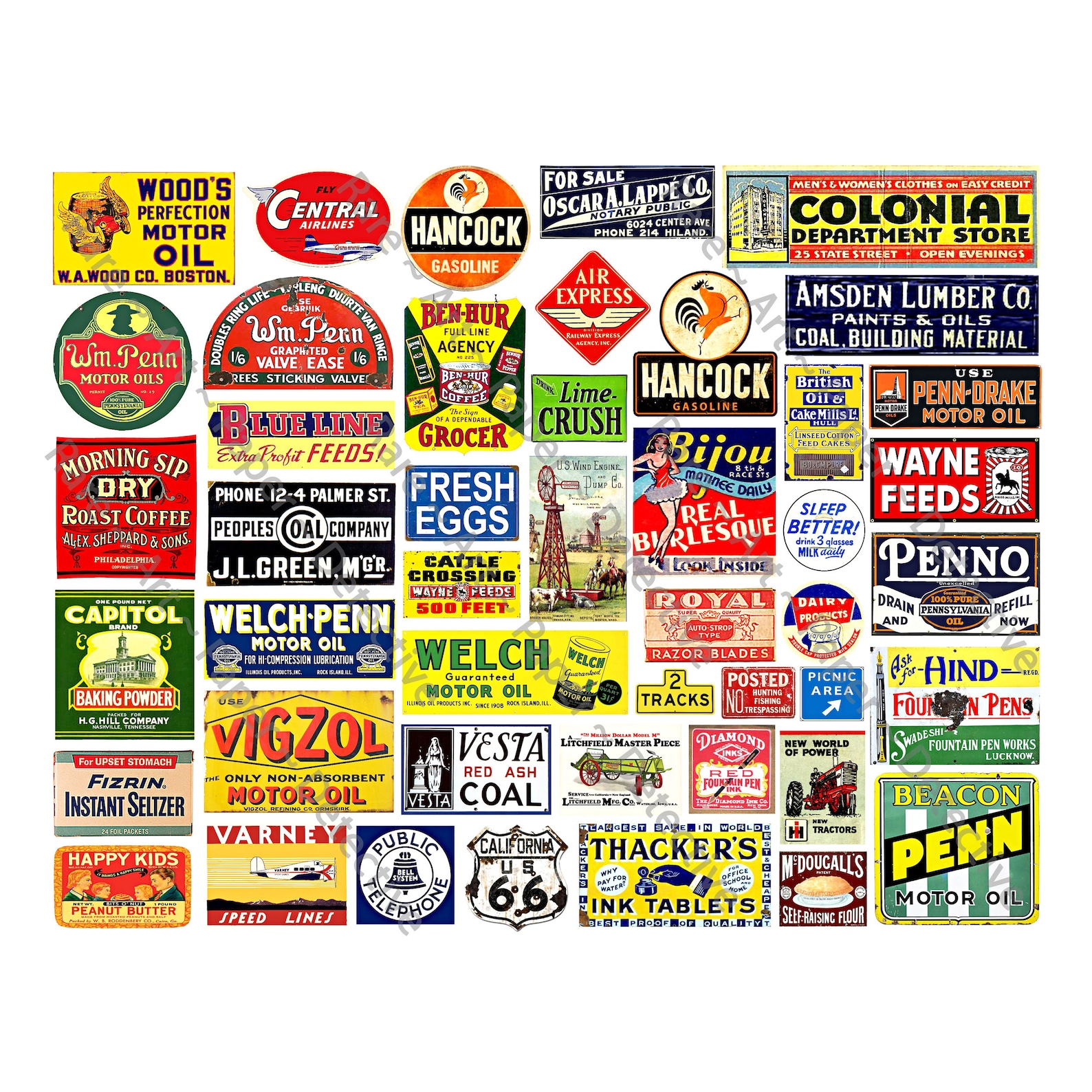 Model Railroad Signs, Sticker Sheet, 50 Coal, Oil, Farm and Advertising ...