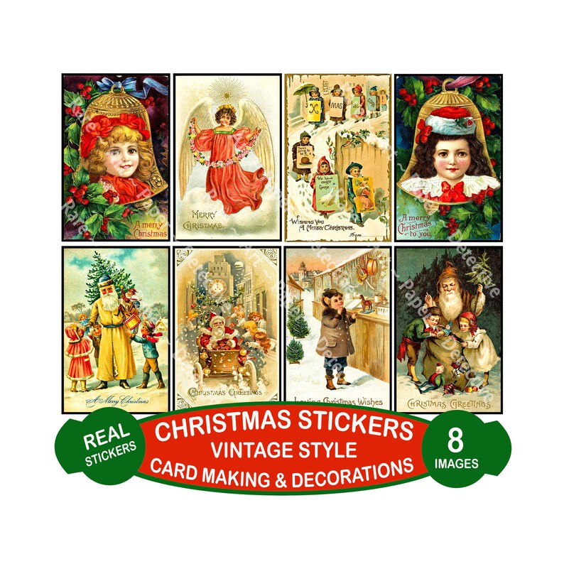 Christmas Stickers Deluxe Set of 8 Old Fashioned Postcard - Etsy