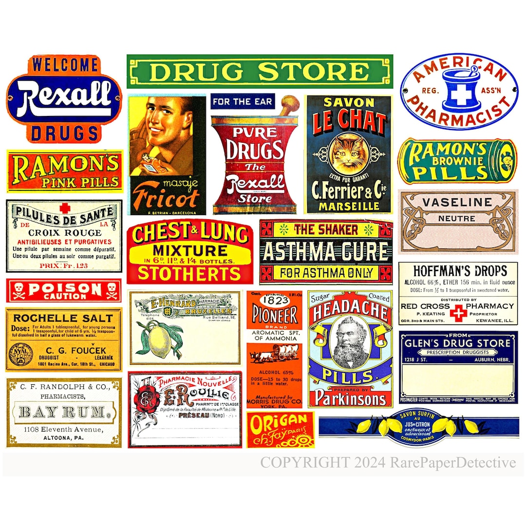 Antique Medicine Cabinet Stickers Vintage Apothecary Cabinet Labels for ...
