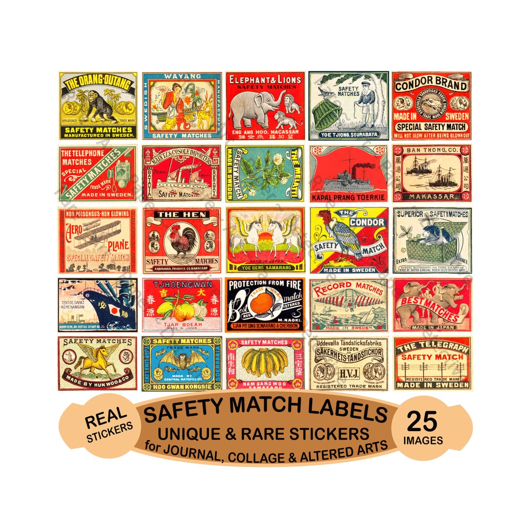 Safety Match Label Stickers, Authentic Sizes, 2" Wide Each, Matchbook ...