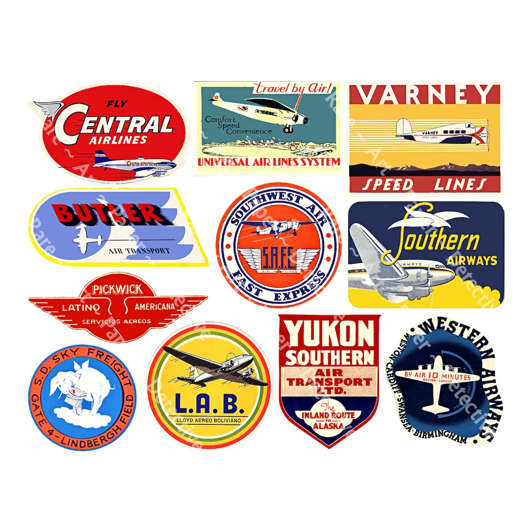 11 Airline Suitcase Stickers DIY Craft Sheet Featuring Exclusive Golden ...