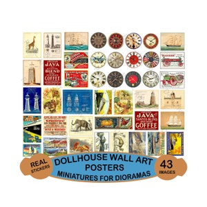 Dollhouse Miniatures, 43 Clock Faces & Wall Art Print Stickers ...