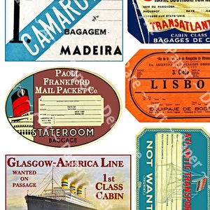 Travel Trunk Luggage Label Sticker Sheet, 10 Baggage Tags, Steamship ...