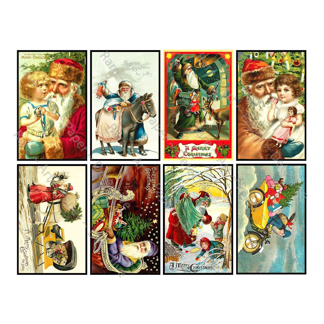 Christmas Stickers, Card Making DIY Craft Sheet, Santa Claus Clip Art ...