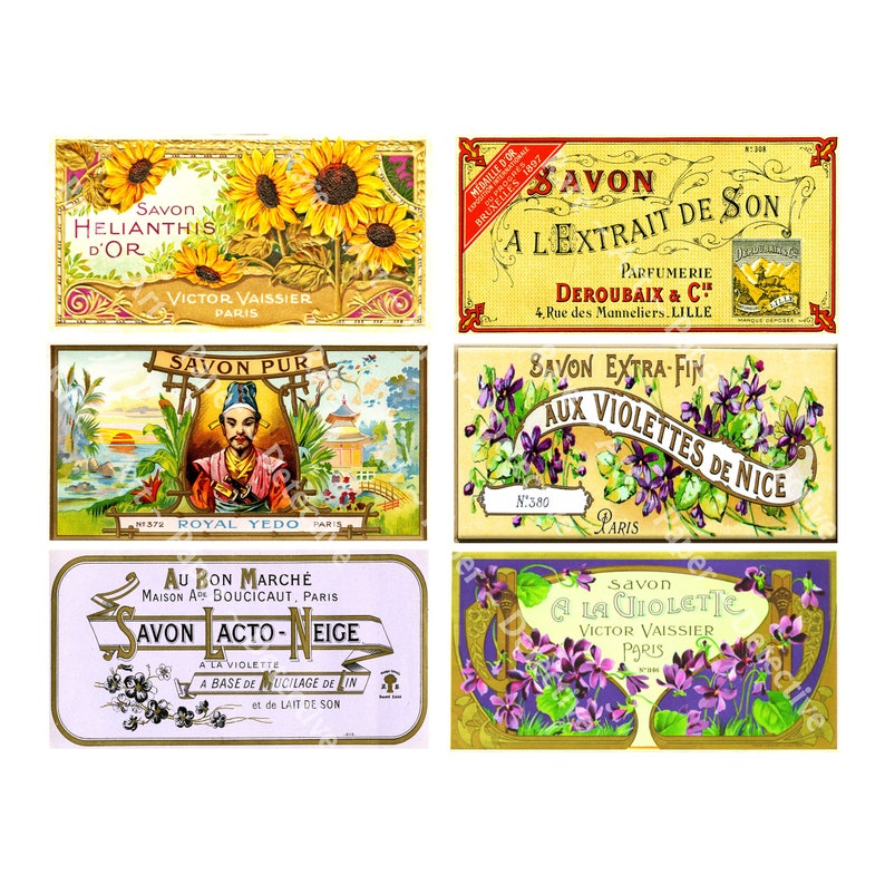 French Savon Bath Soap, Printed Sheet, 6 Antique Paris France Labels ...