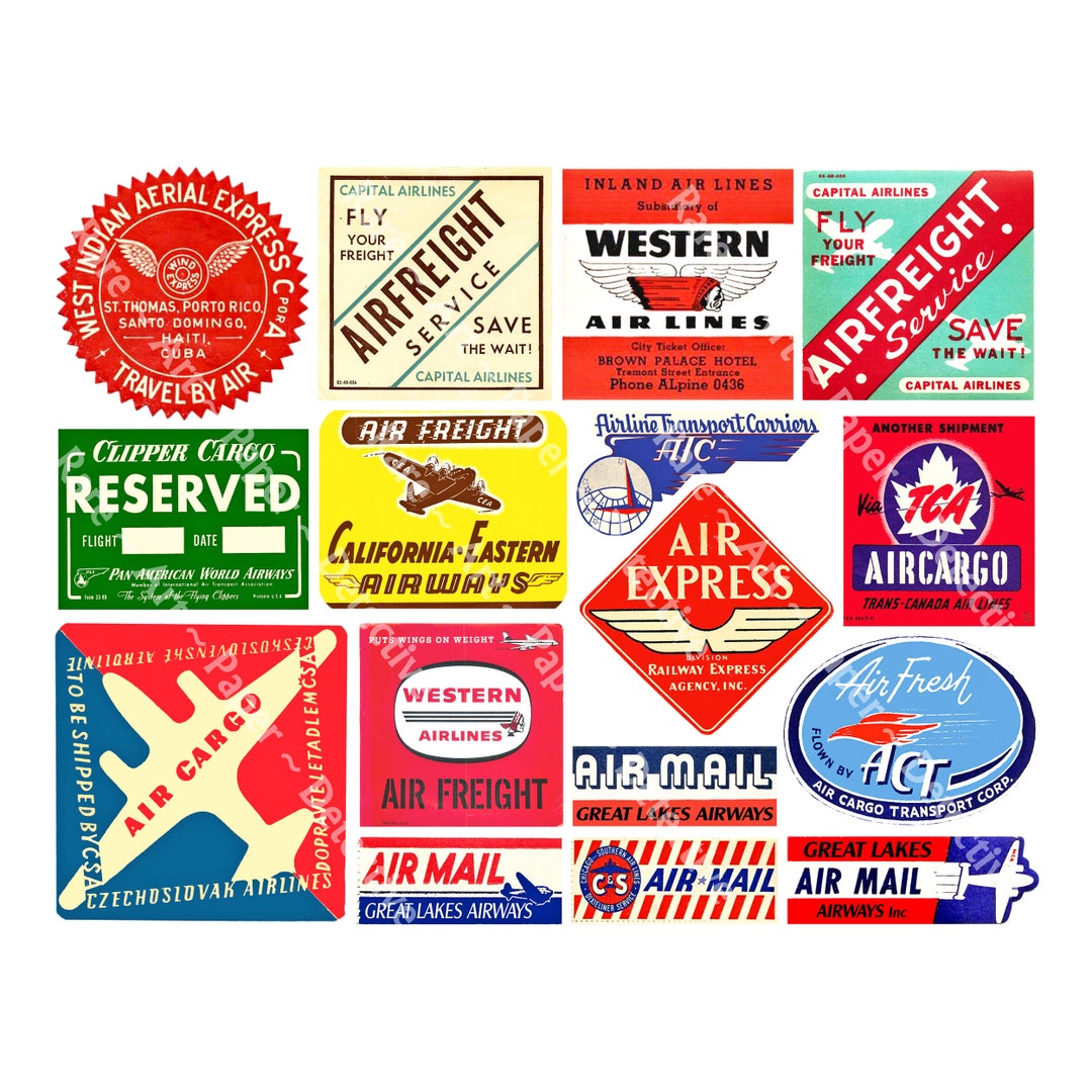 Airplane Luggage Labels, Aviation Clip Art, Air Mail Label, Vintage ...
