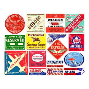 Airplane Luggage Labels, Aviation Clip Art, Air Mail Label, Vintage ...