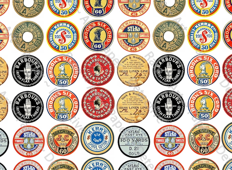 Sewing Machine Thread Spool Labels, 12 Designs, 48 Labels, Cotton Spool ...