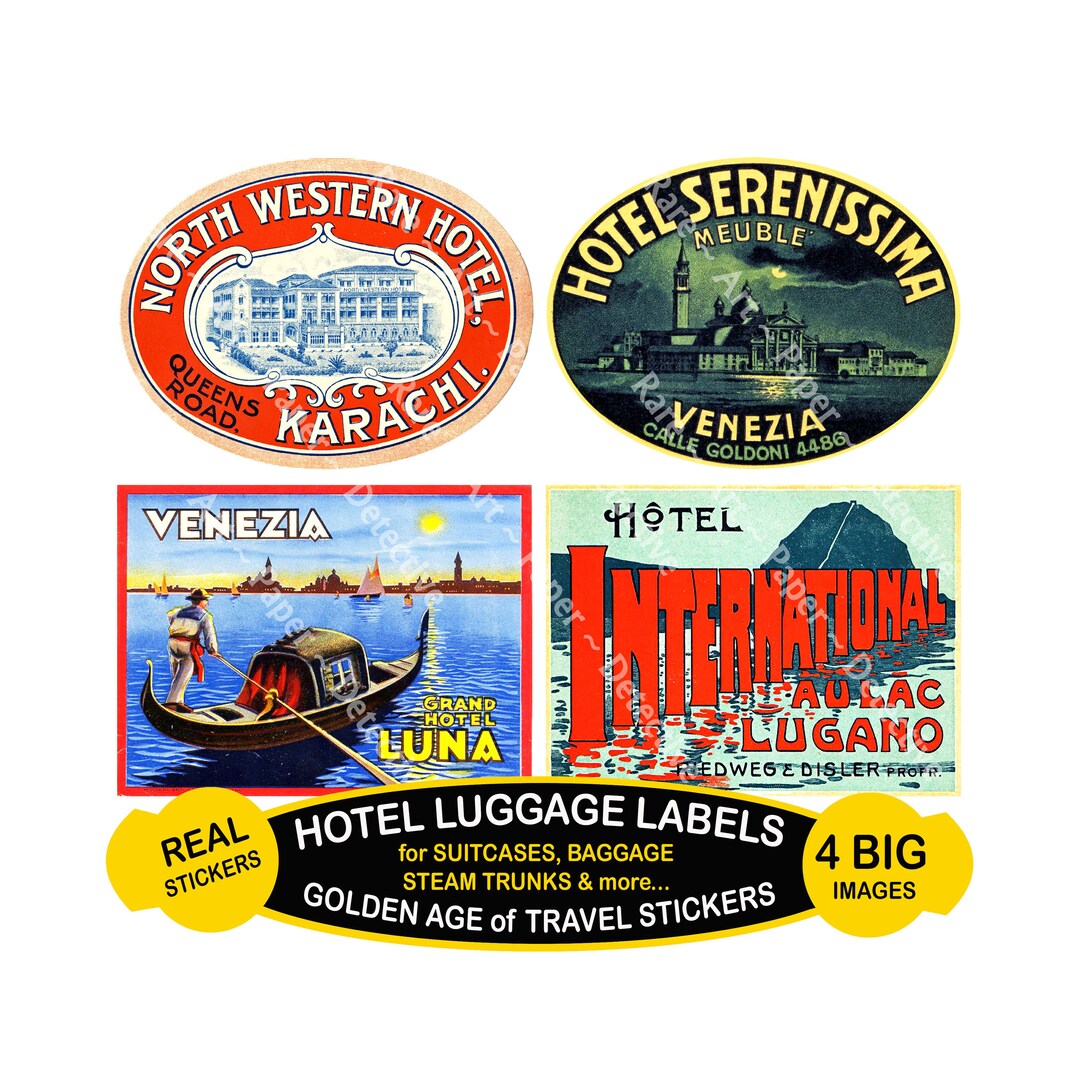Luggage Stickers, 4 JUMBO Sized Hotel Baggage Labels on a DIY Sticker ...