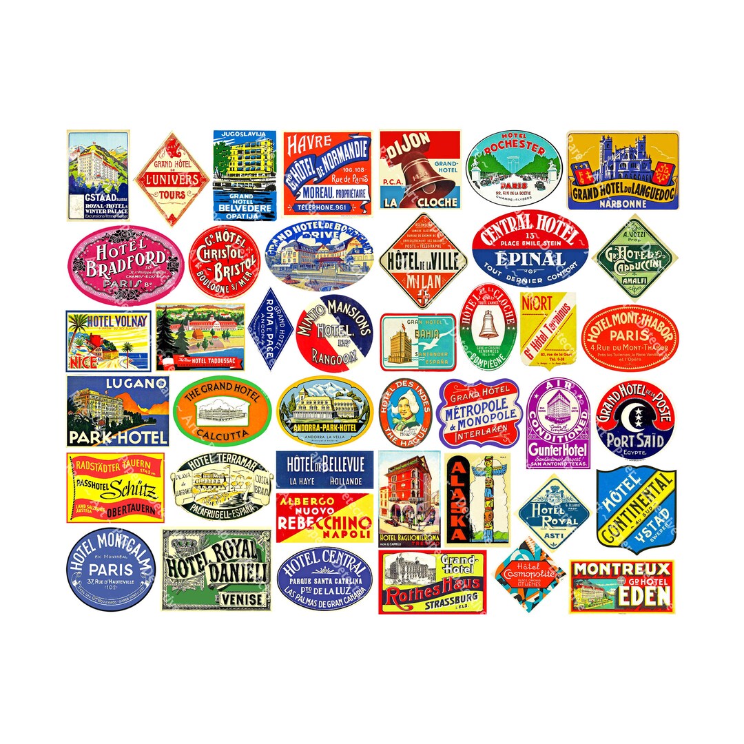 Hotel Luggage STICKERS, 4 DIY Craft Sheets, 42 Travel Trunk Stickers ...