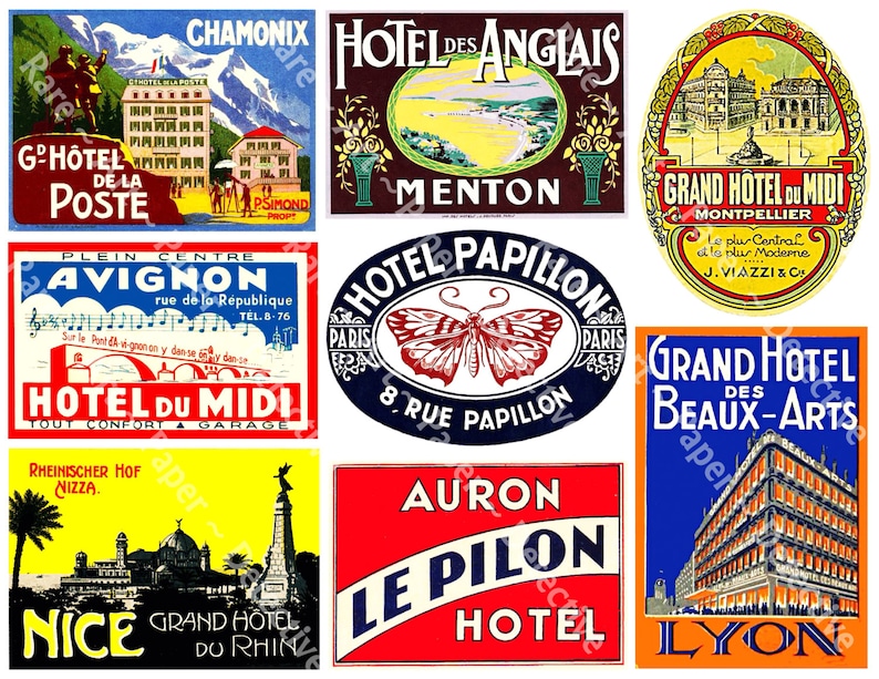 France Collection Hotel Luggage Labels 8 PRINTED Stickers | Etsy
