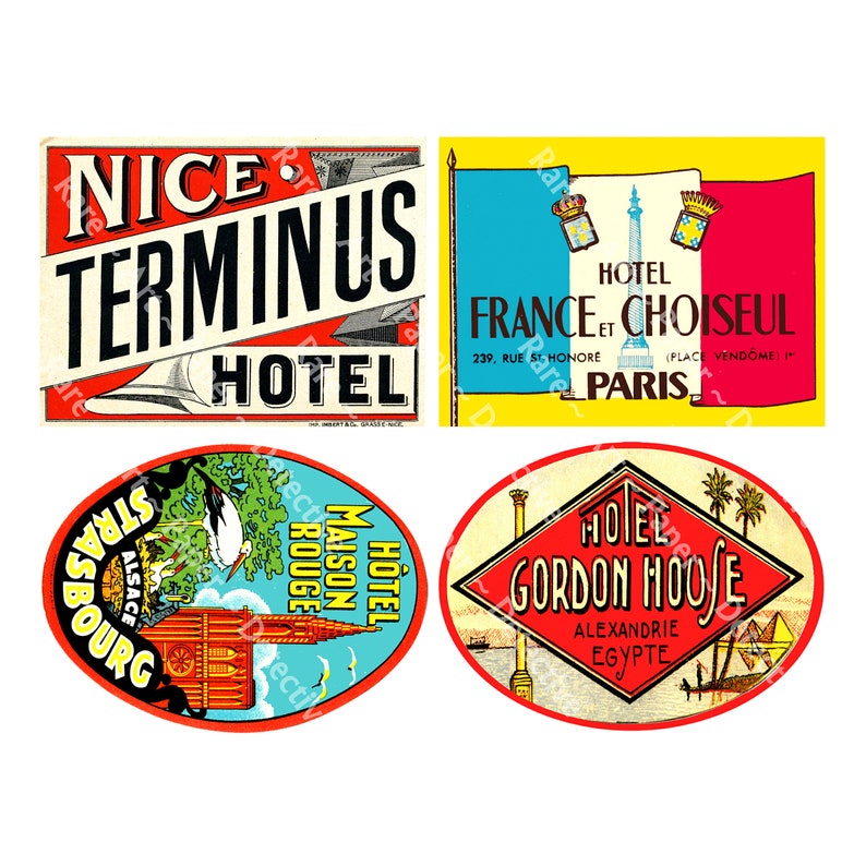 Hotel Stickers, 4 JUMBO Sized Baggage Tags on a Cut and Peel Sheet, 5 ...