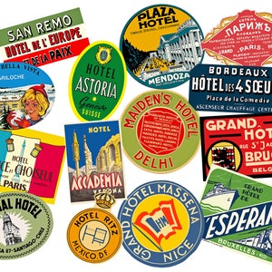 Hotel Travel Stickers Vintage Luggage Label Art Paper | Etsy