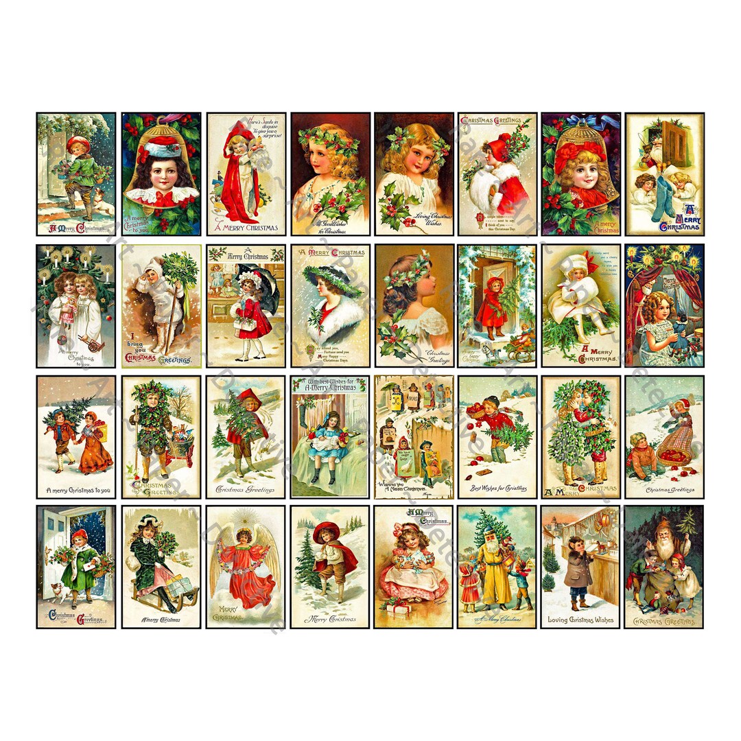 Christmas Gift Tag Stickers, 32 Antique Postcard Inspired Holiday Seals ...