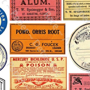 Antique Druggist Labels, Sticker Sheet, Vintage Pharmacy, Apothecary ...