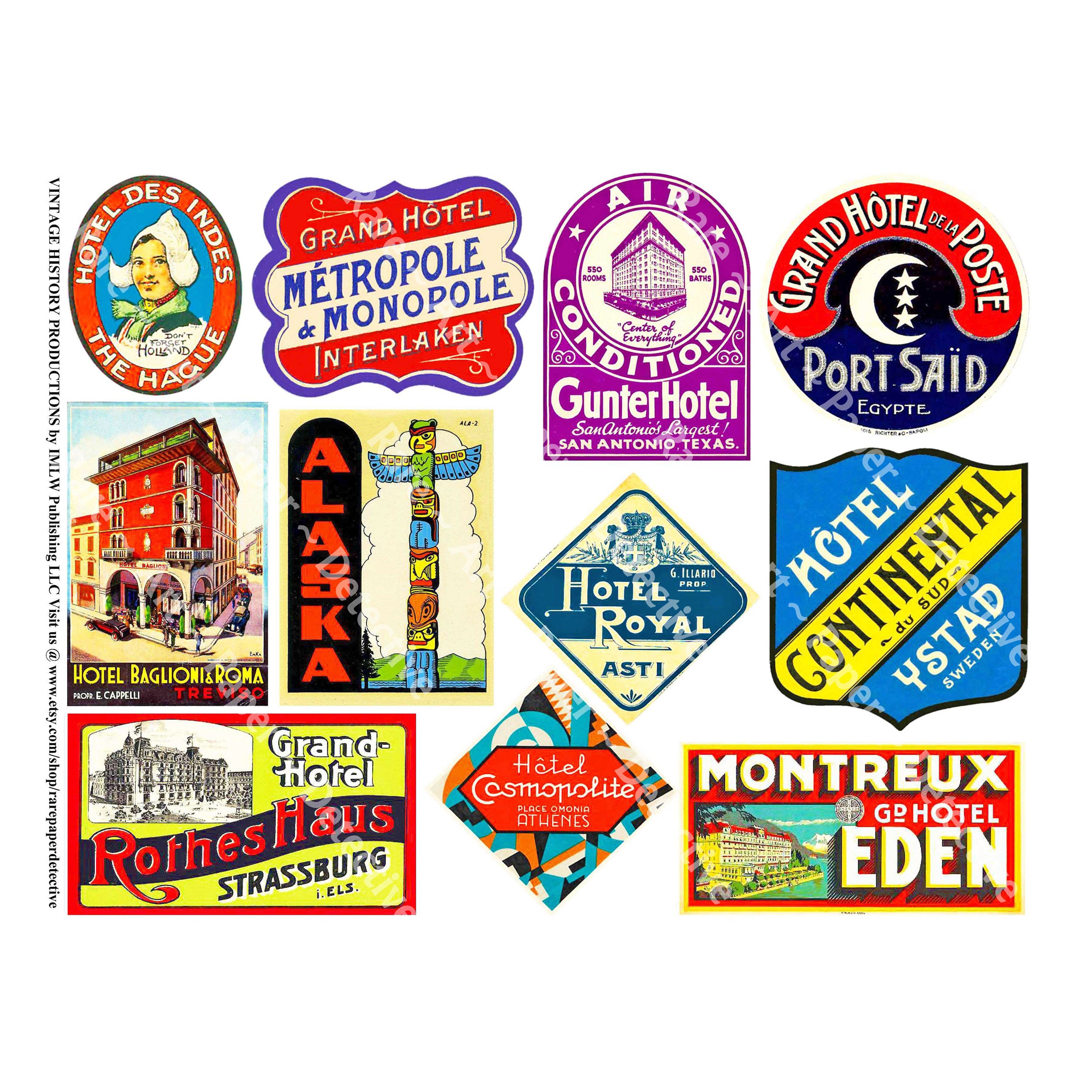 Hotel Luggage STICKERS, 4 DIY Craft Sheets, 42 Travel Trunk Stickers ...