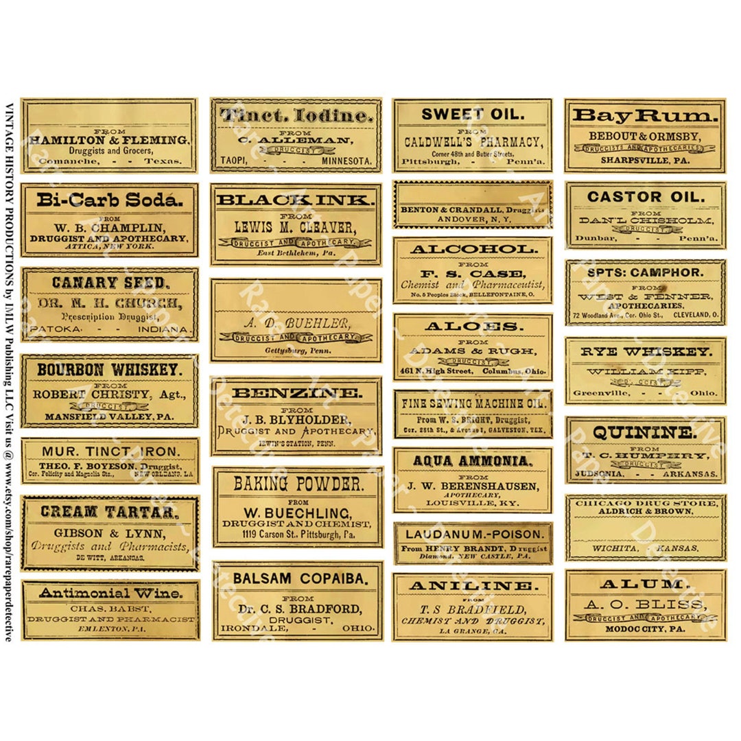Vintage Medicine Cabinet REAL STICKER Antique Apothecary Chest Labels ...