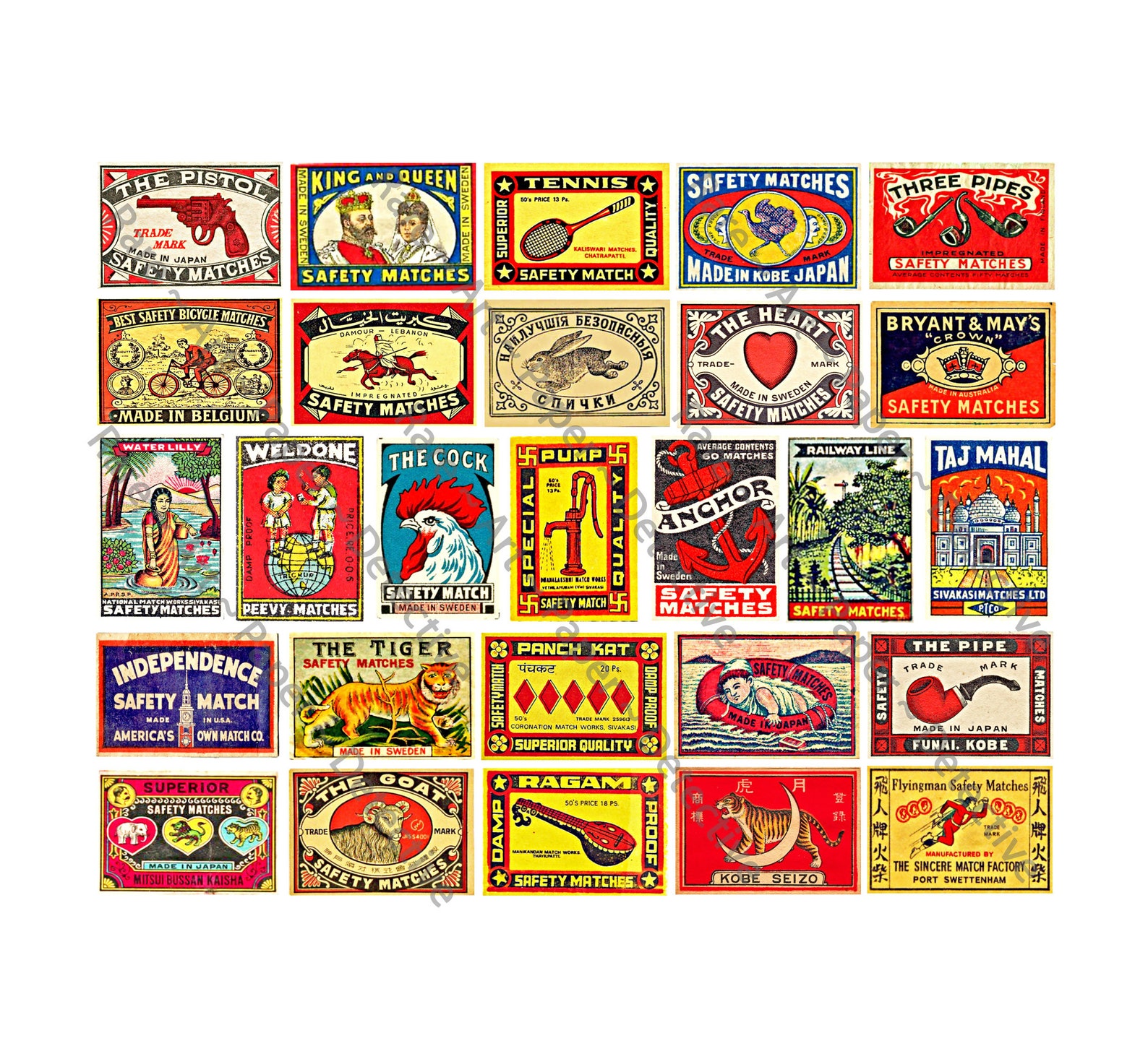 Antique Matchbox Label Stickers, Authentic Sizes, 2" X 1 3/8 ...