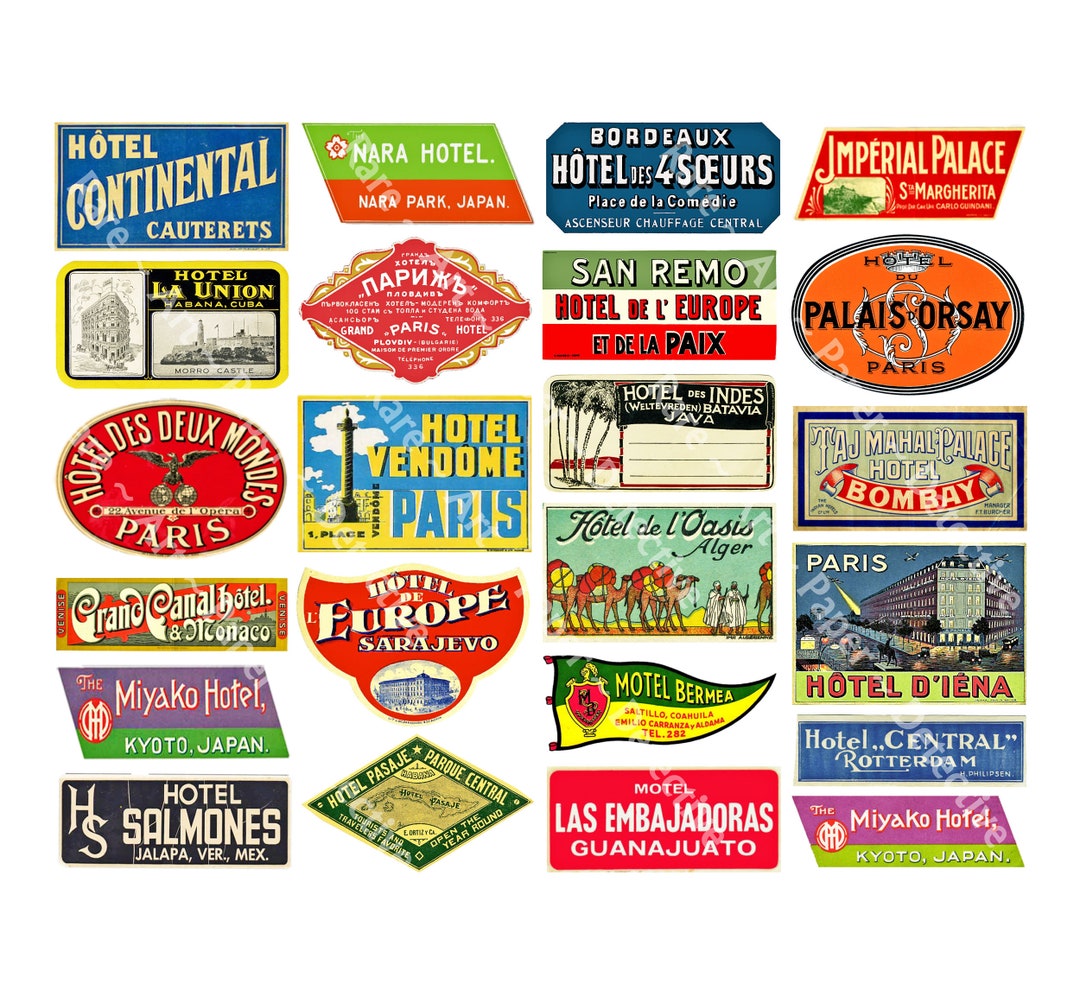 Travel Stickers Featuring 23 Hotel Luggage Labels, Each Sticker 2.5 ...