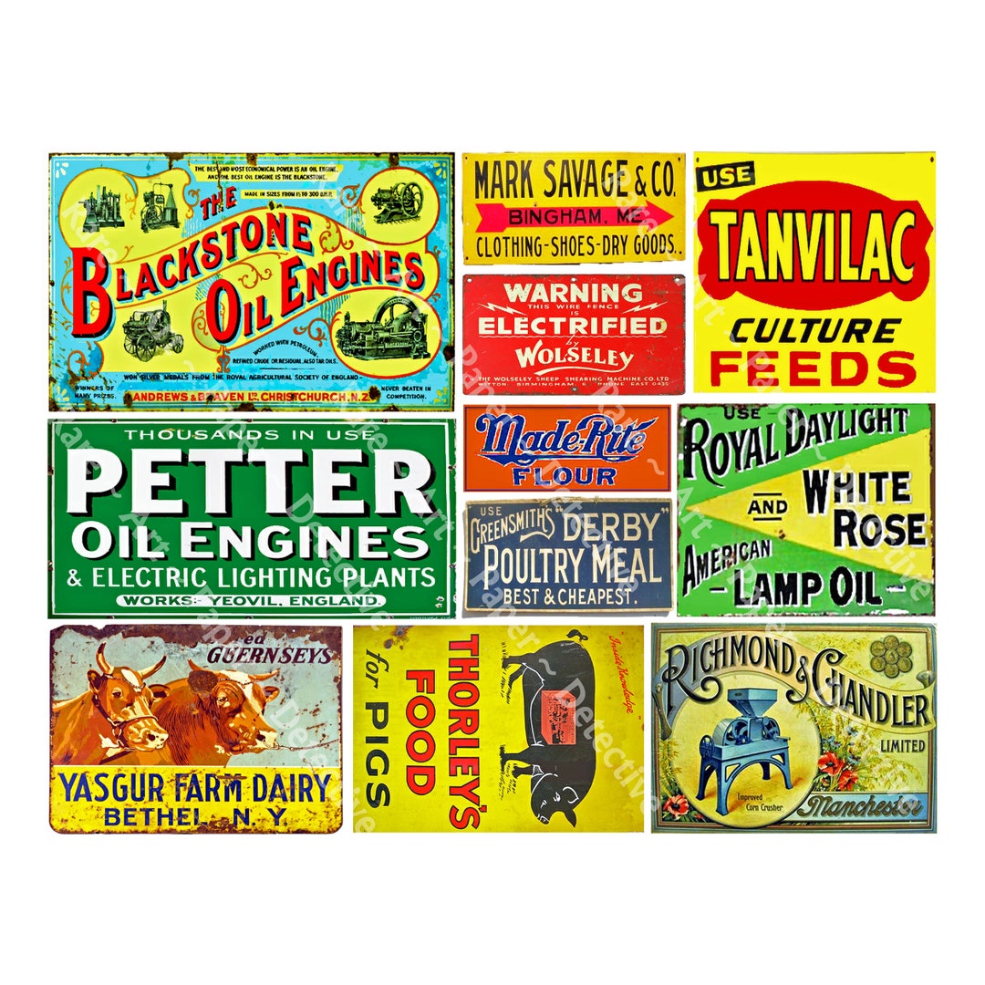 Vintage Advertising Stickers, Rusty Metal Farm Signs, Farming Clip Art ...