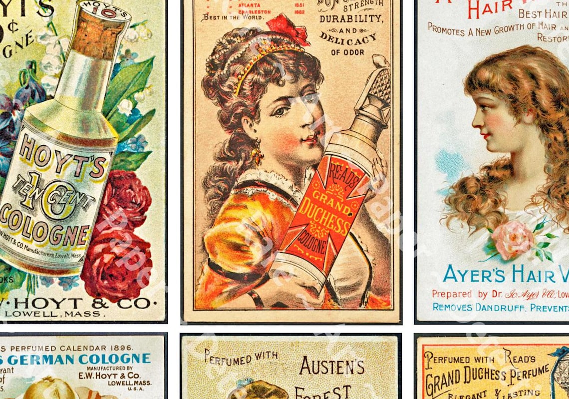 Perfume & Cologne Advertising Card Stickers, Collage Card Making Art ...