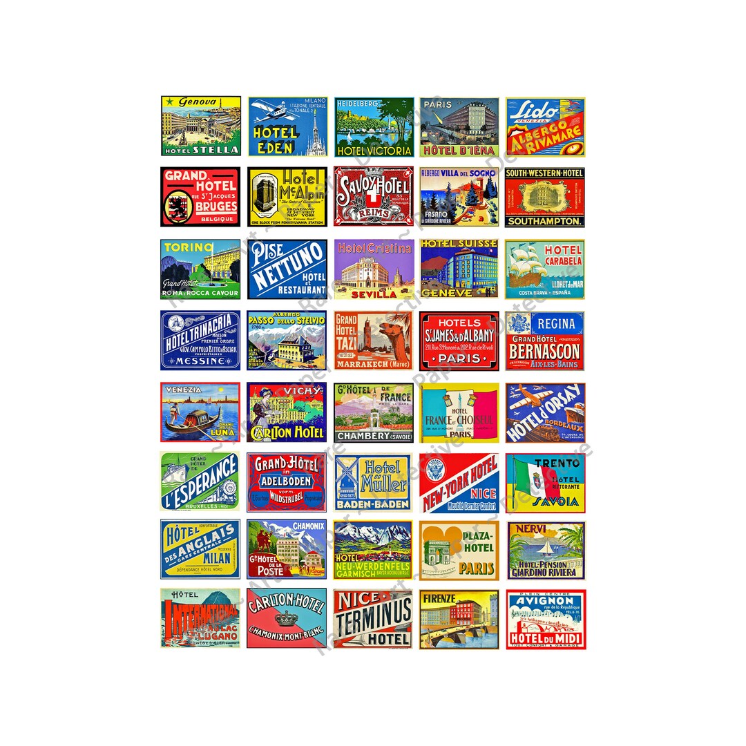 Hotel Luggage Label Greeting Card and Envelope Seals 40 Pcs Sticker Set ...