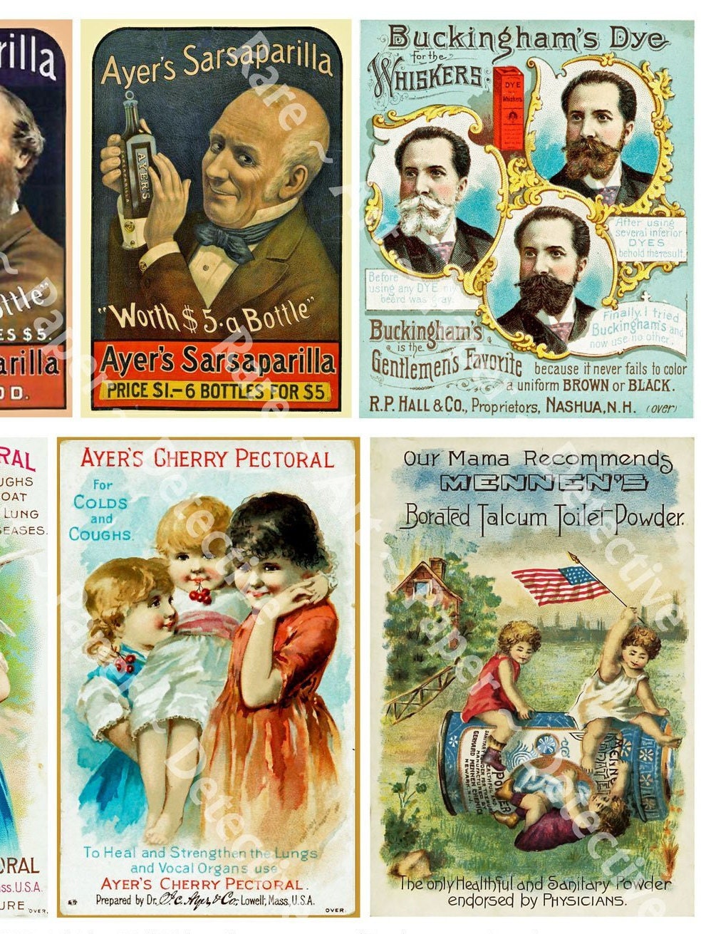 Apothecary Advertising Card Bundle, Collage Card Making Art Paper, 8 ...
