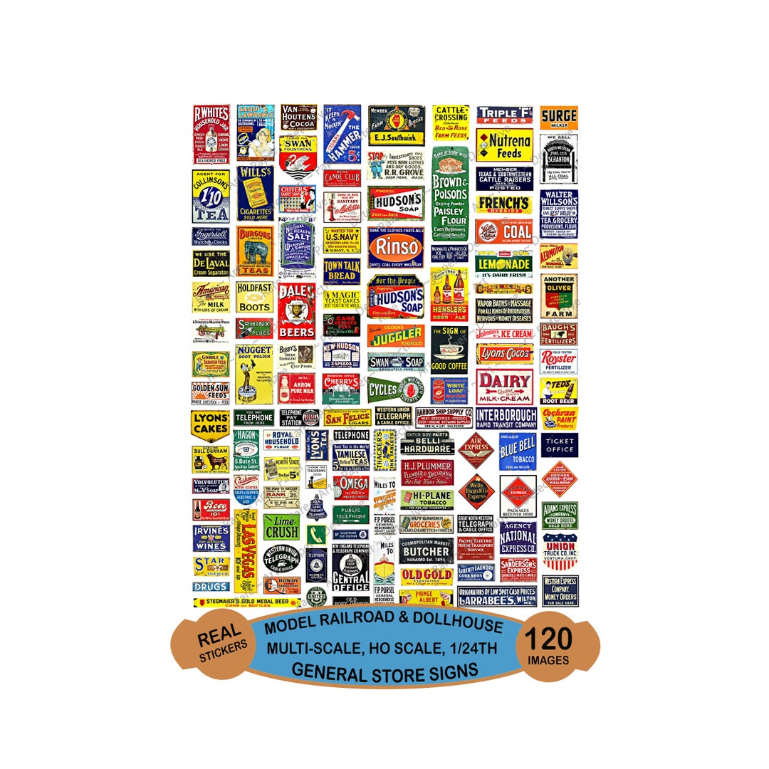 Model Signs for HO Scale Trains & Dollhouses, Sticker Sheet, 120+ Multi ...