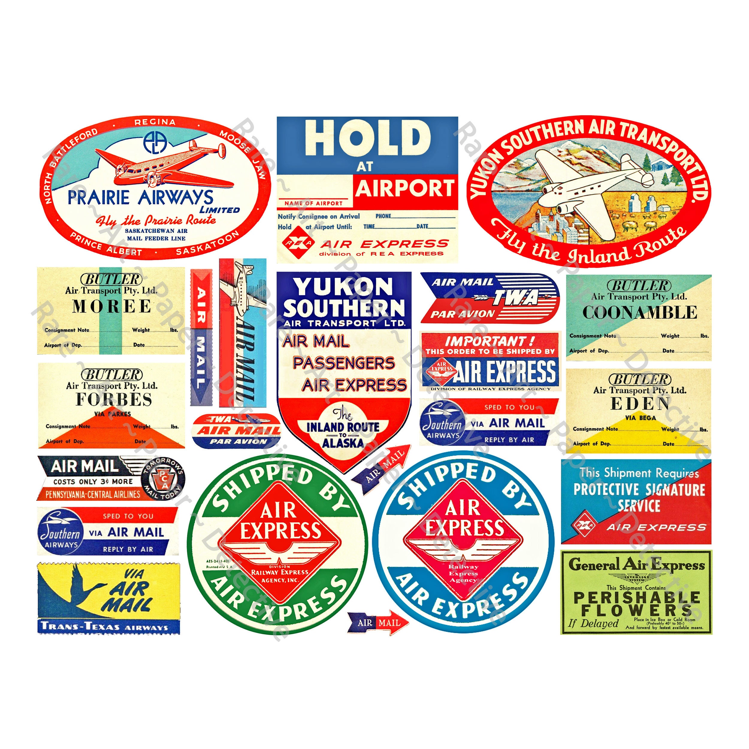 Luggage & Airmail Labels Set, 4 Cut and Peel STICKER SHEETS, 67 ...