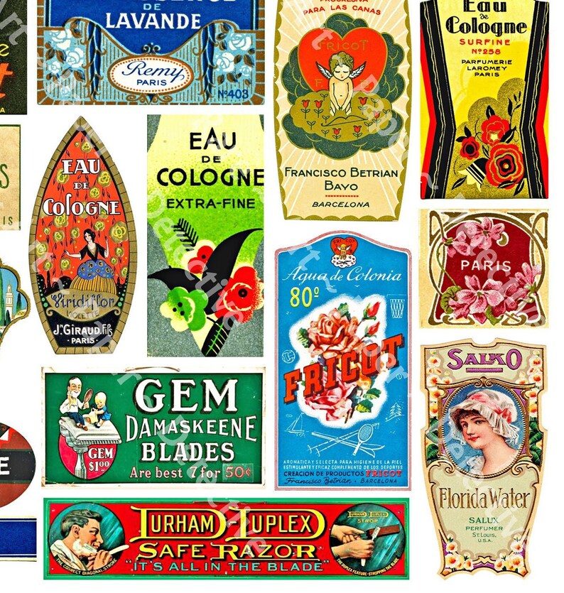 Perfume Label Stickers 22 Vintage French Apothecary & Cologne Decals ...