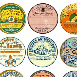 French Baby Powder Labels, REAL STICKERS, 12 Antique Pharmacy, Chemist ...