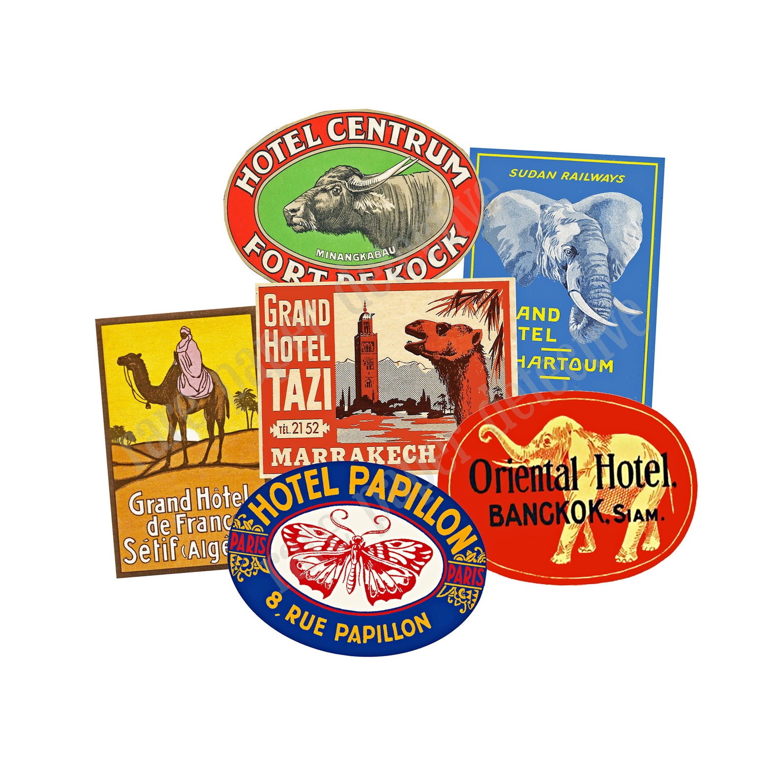 Luggage Stickers Steamer Trunk Labels 6 big & colorful | Etsy