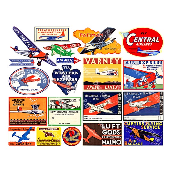 20 Airline Labels on 1 Sticker Sheet Airplane Graphics Set - Etsy