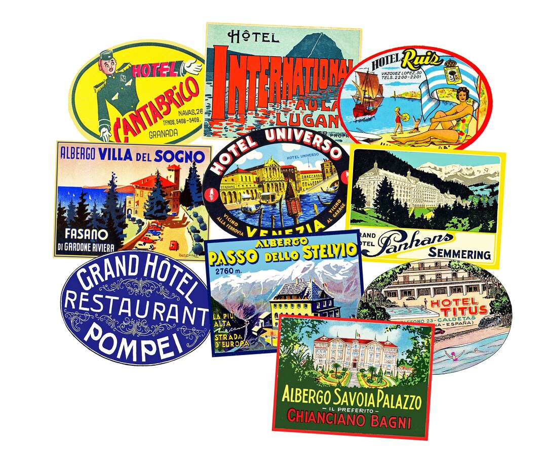 Luggage Stickers, Steamer Trunk Labels, Set of 10 Big & Colorful Golden ...