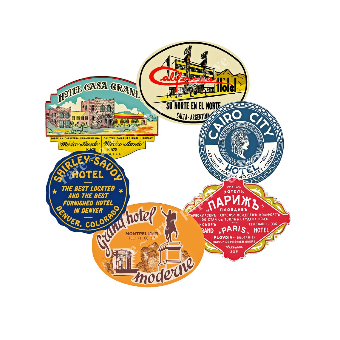 Travel Stickers Luggage Labels Set of 6 Big & Colorful - Etsy