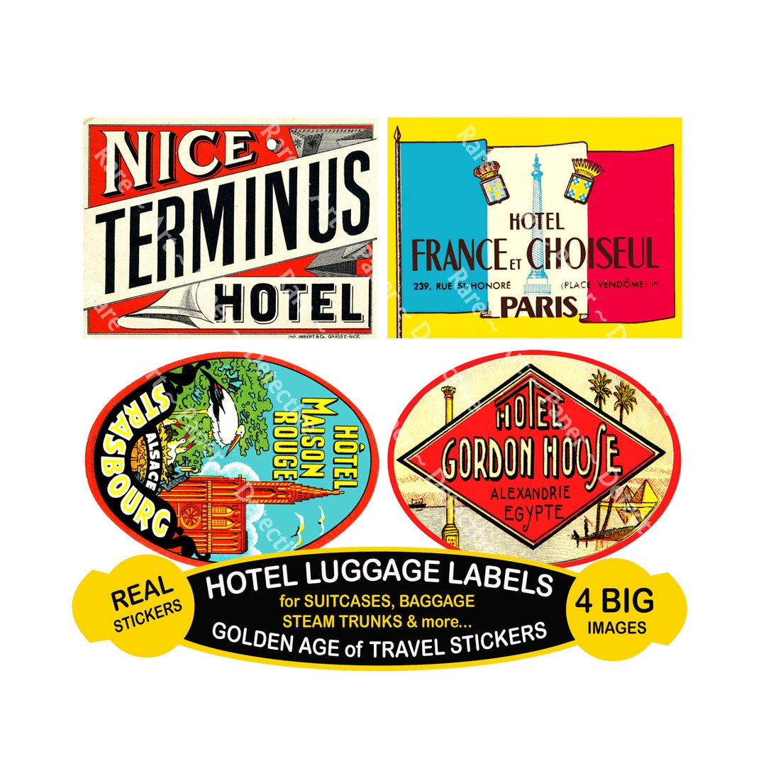 Hotel Stickers, 4 JUMBO Sized Baggage Tags on a Cut and Peel Sheet, 5 ...
