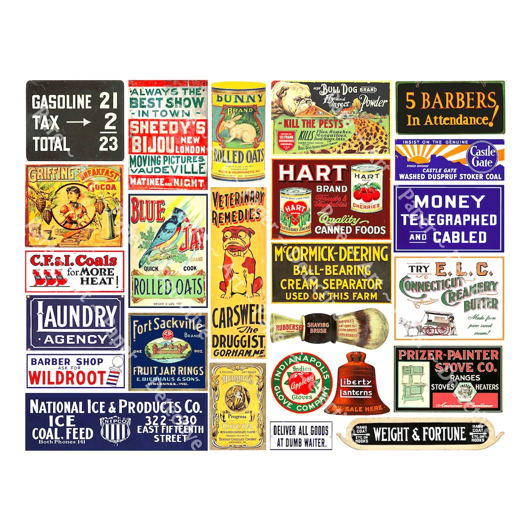 Vintage Advertising Stickers, Dollhouse Signs, Antique Model Railroad ...