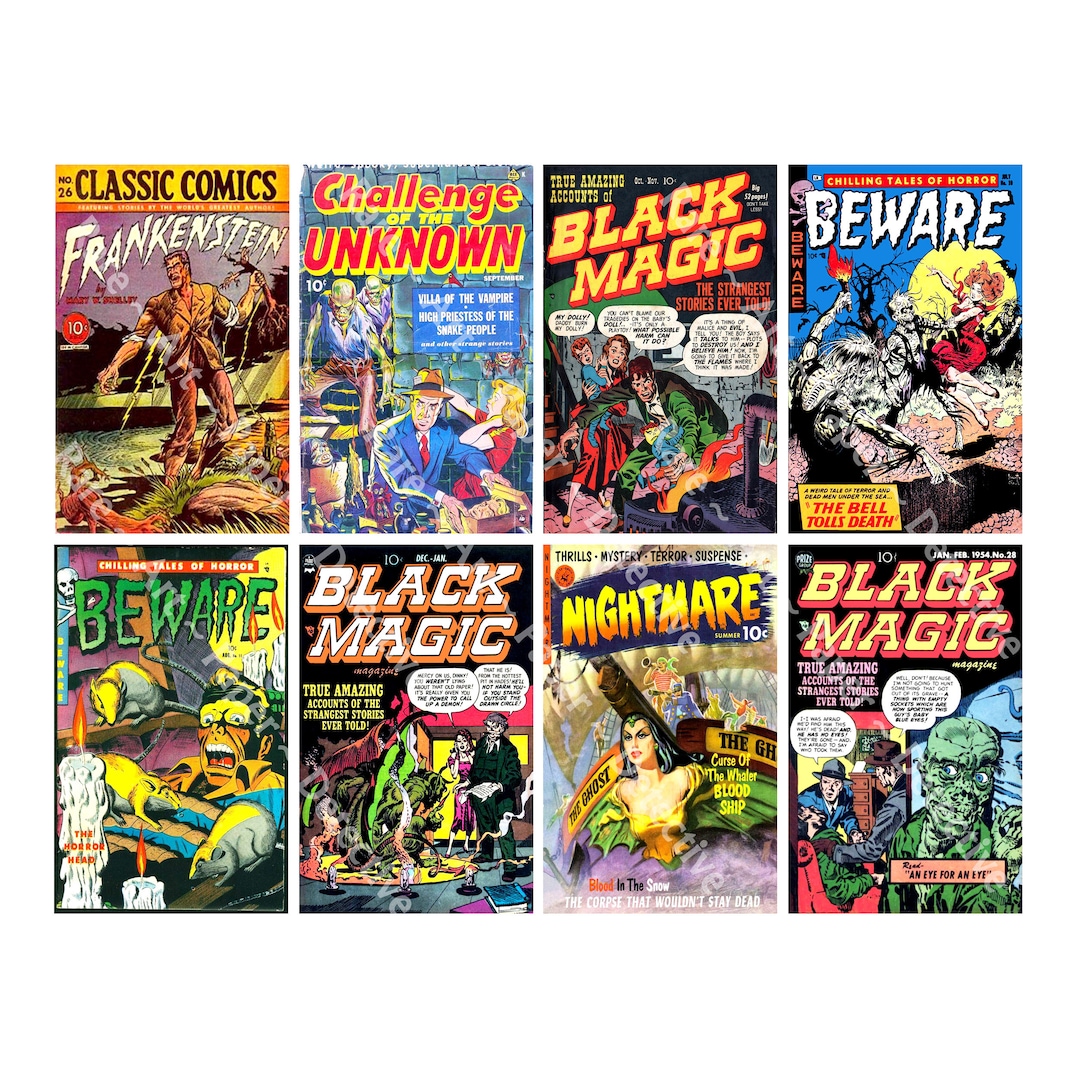 Comic Book Covers, Classic Horror Comics, Vintage Halloween Sticker Décor, 2.5 X 4 Tags, DIY ...