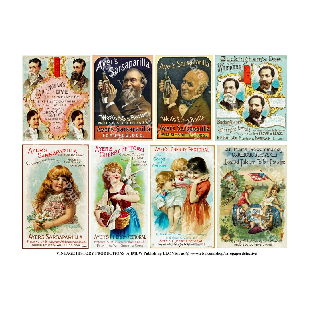 Apothecary Advertising Card Bundle, Collage Card Making Art Paper, 8 ...