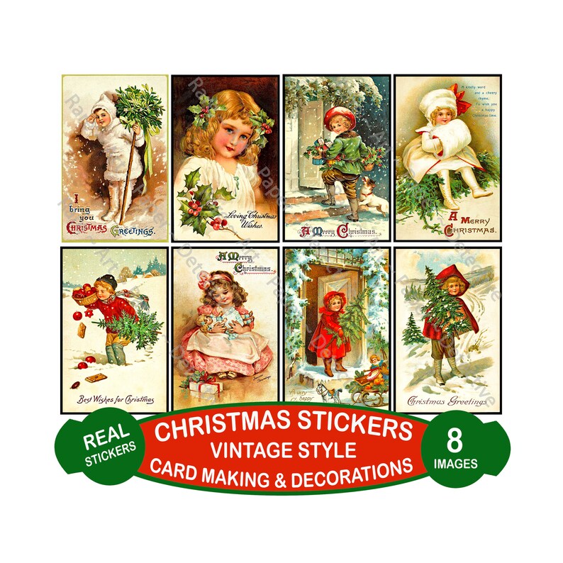 Vintage Christmas Stickers Retro Style 8 Old Fashioned - Etsy