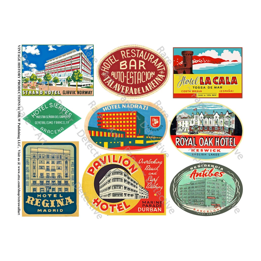 Luggage Labels, Retro Hotel Labels, Sticker Sheet, Steamship Travel ...