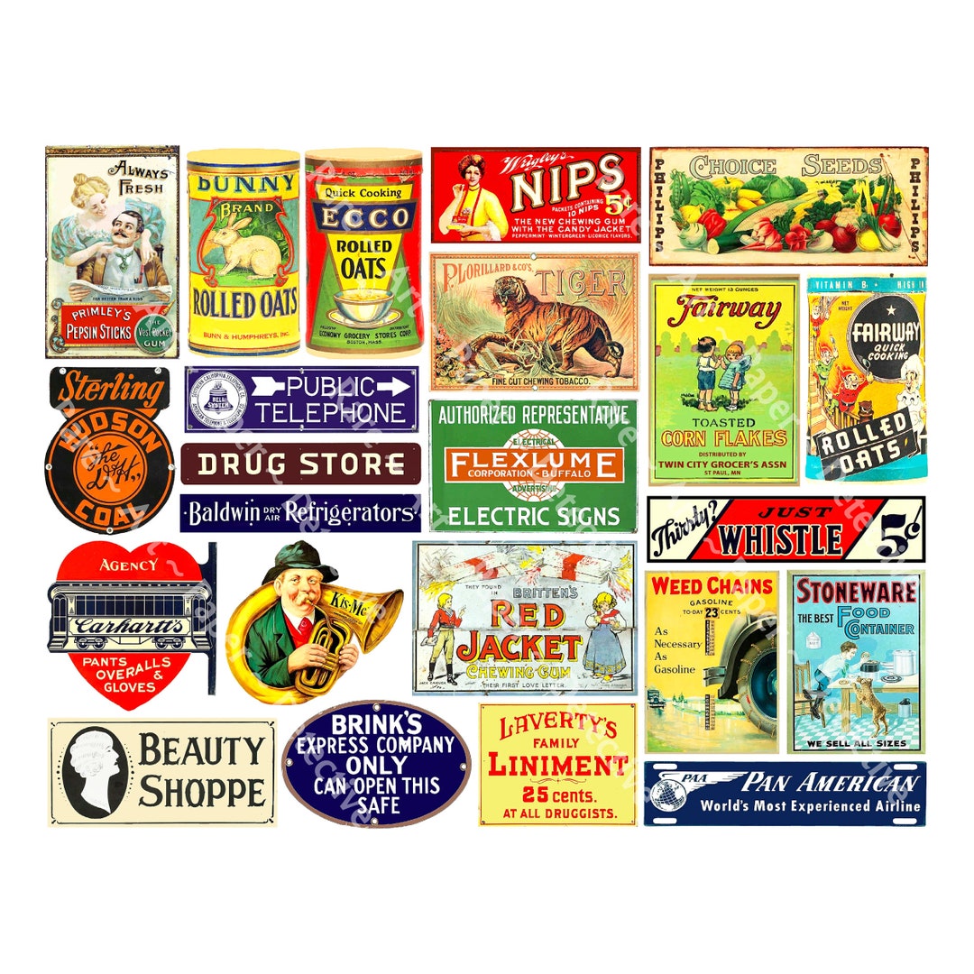 Vintage Advertising Stickers, Dollhouse Signs, Antique Model Railroad ...