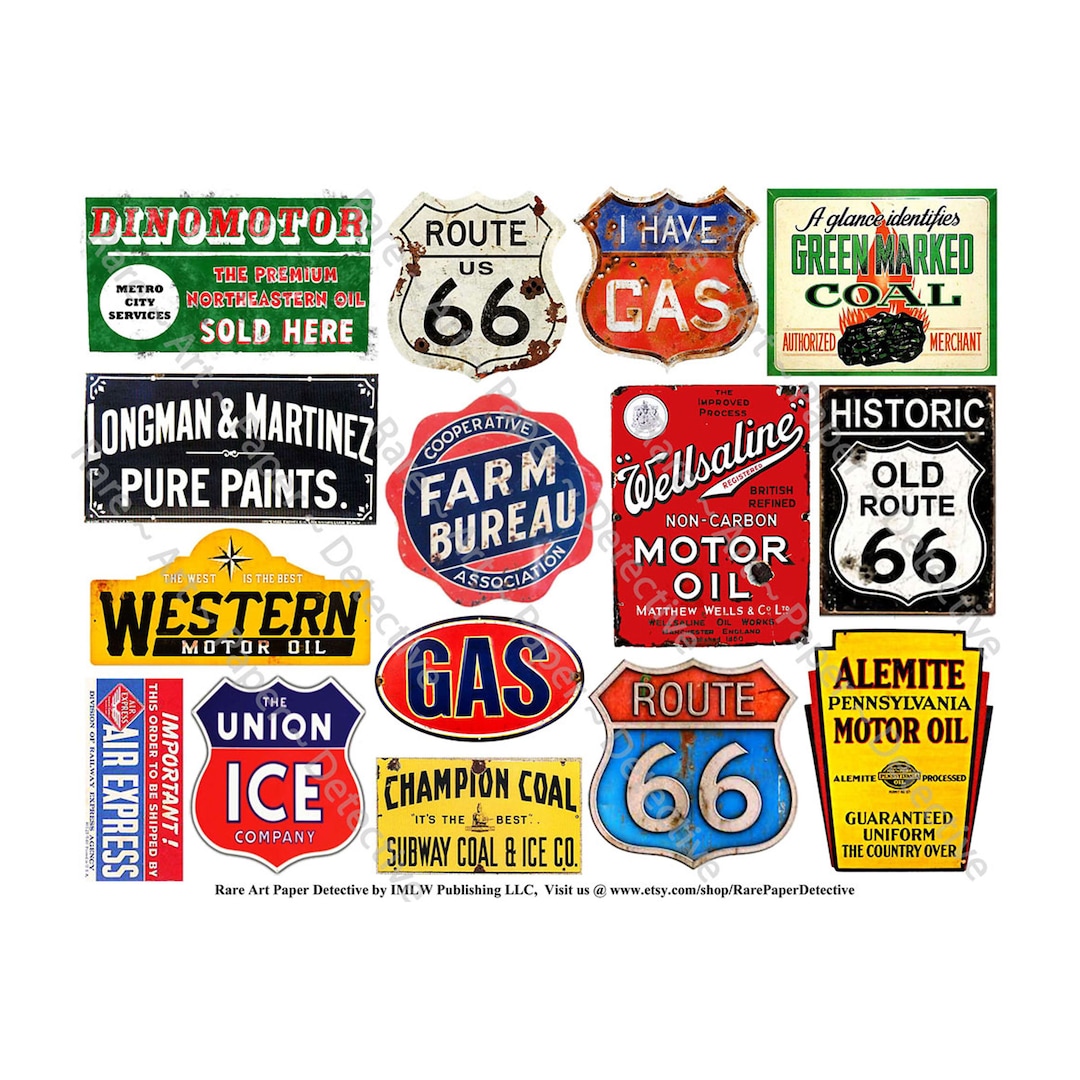 Old Rusty Metal Signs, STICKER Sheet, 15 Weathered Tin Signs and ...