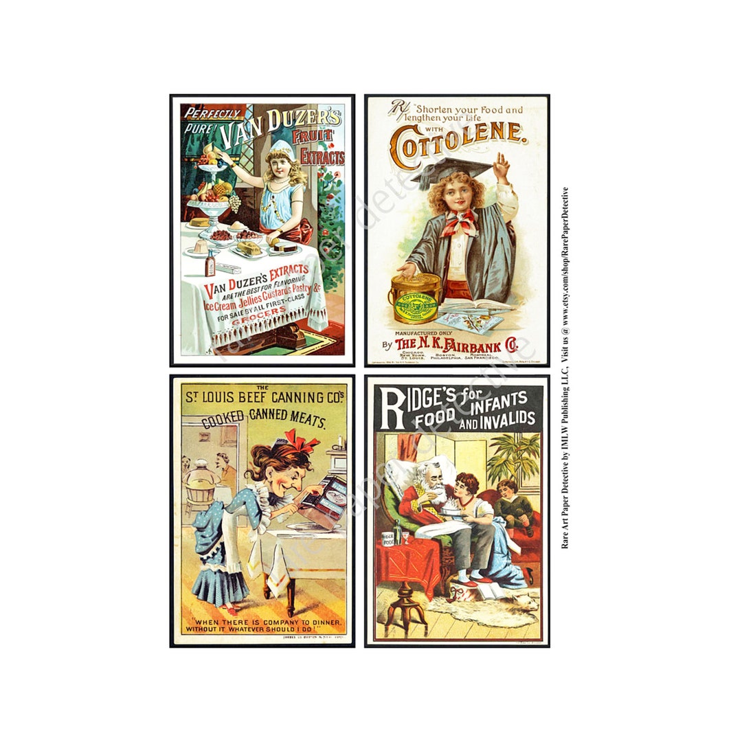 Antique Victorian Trade Cards, Printed Sheet, Vintage Advertising, 4 ...