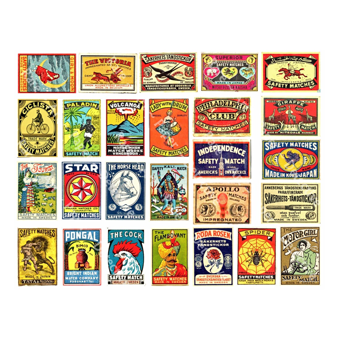 Safety Matchbox Labels, Cut & Peel Sticker Sheet, Matchbook Art, Wood ...