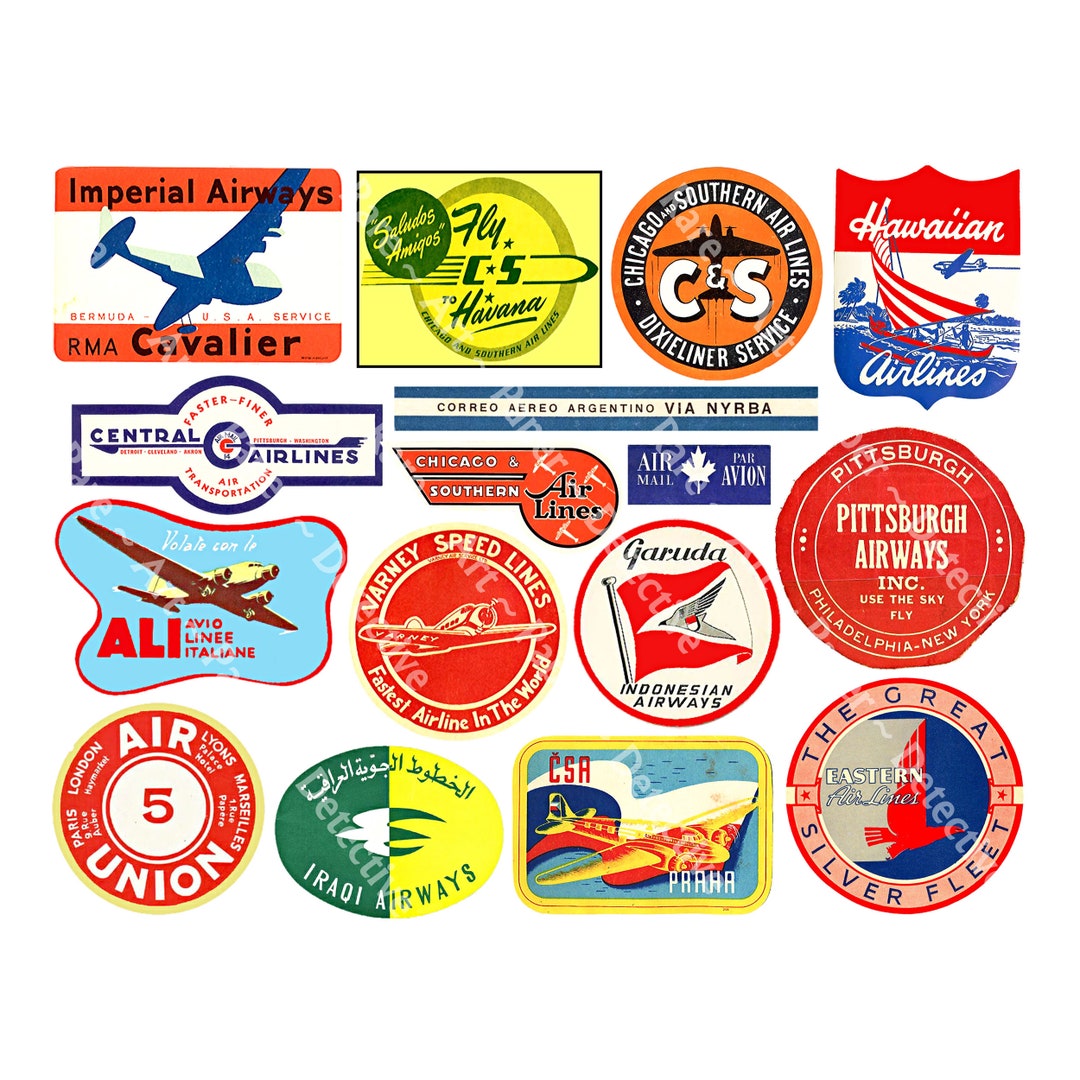 16 Airplane Stickers, Travel Journal Art Decals, Airplane Scrapbook ...
