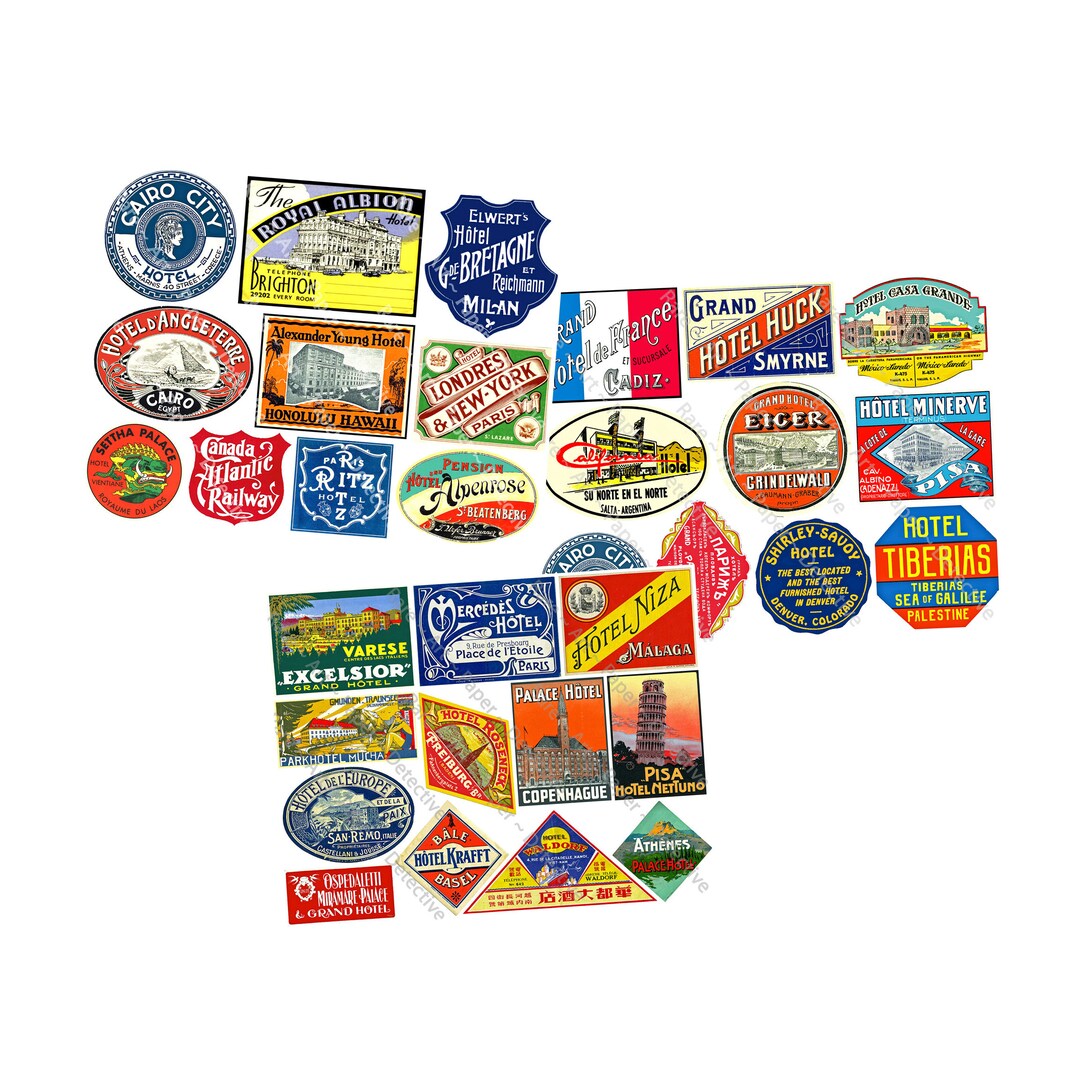 Luggage Sticker Assortment Hotel Labels 3 DIY Craft Sheets for Travel ...
